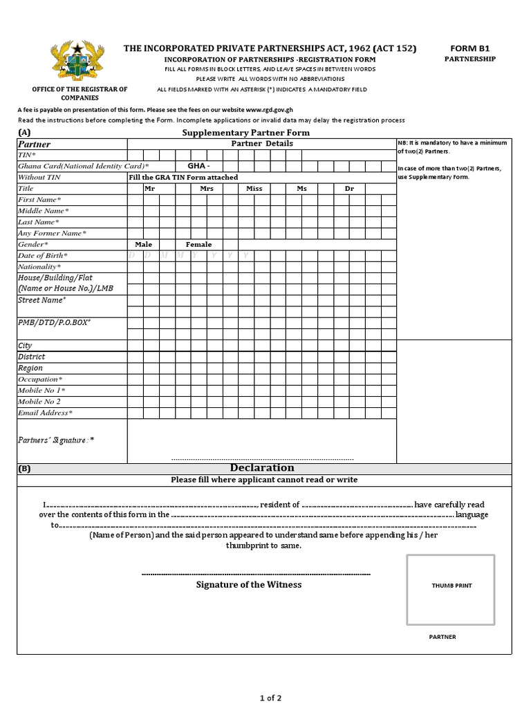 Form B1-Supplementary Partner Form | PDF | Small And Medium Sized ...