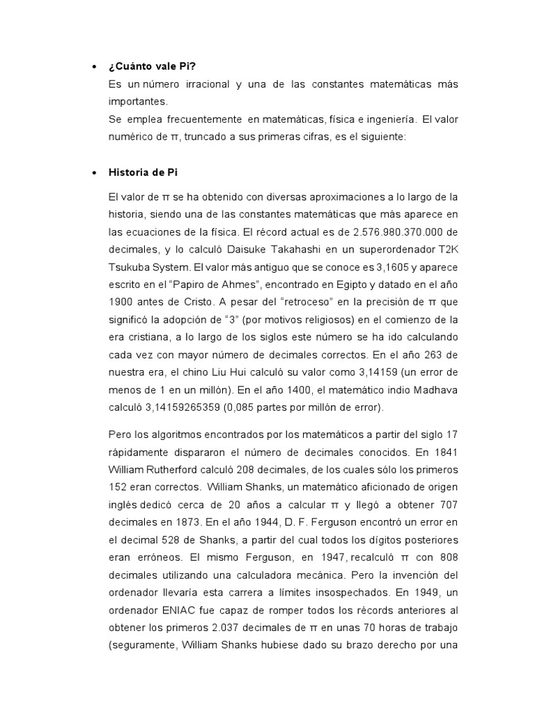 Cuánto Vale Pi | PDF | Pi | Enseñanza de matemática