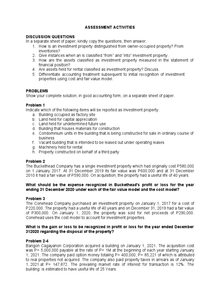 Investment Property Accounting Assessment | PDF | Book Value | Investing