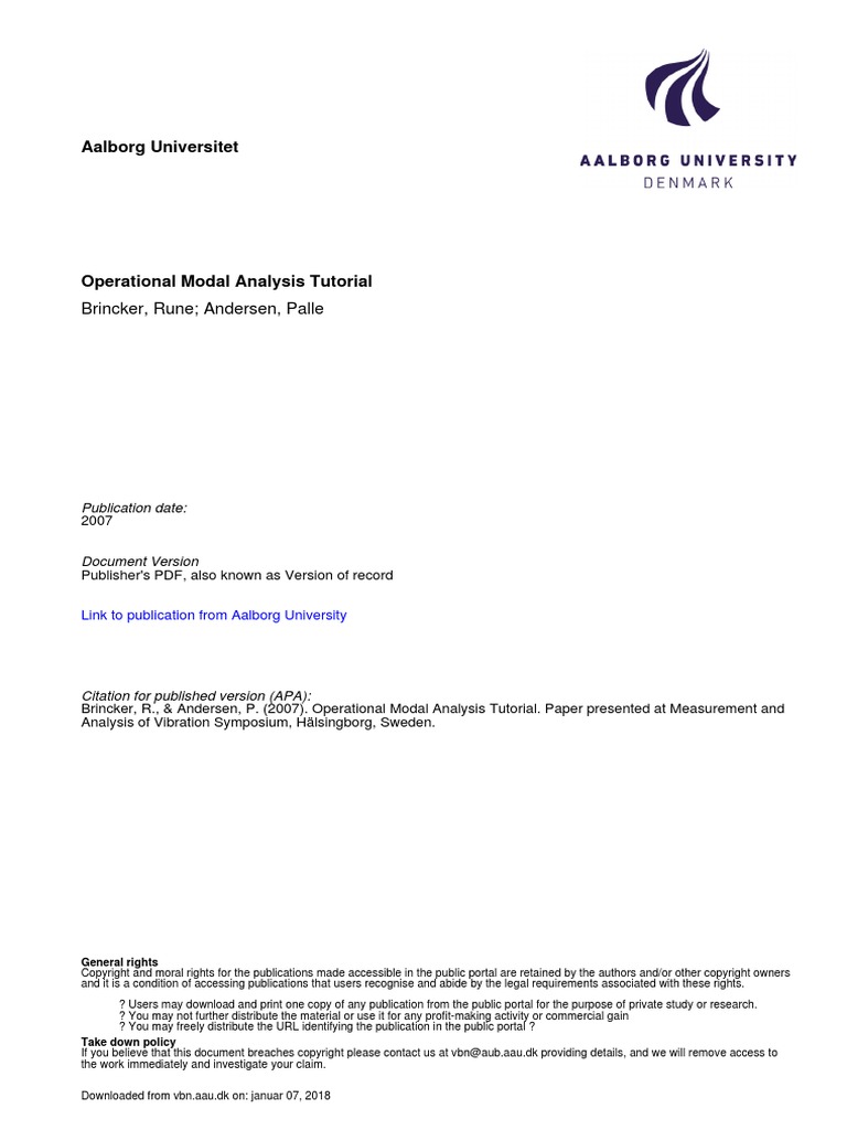Operational Modal Analysis Tutorial - Svib Seminar May 2007 | PDF | Finite Element Method ...