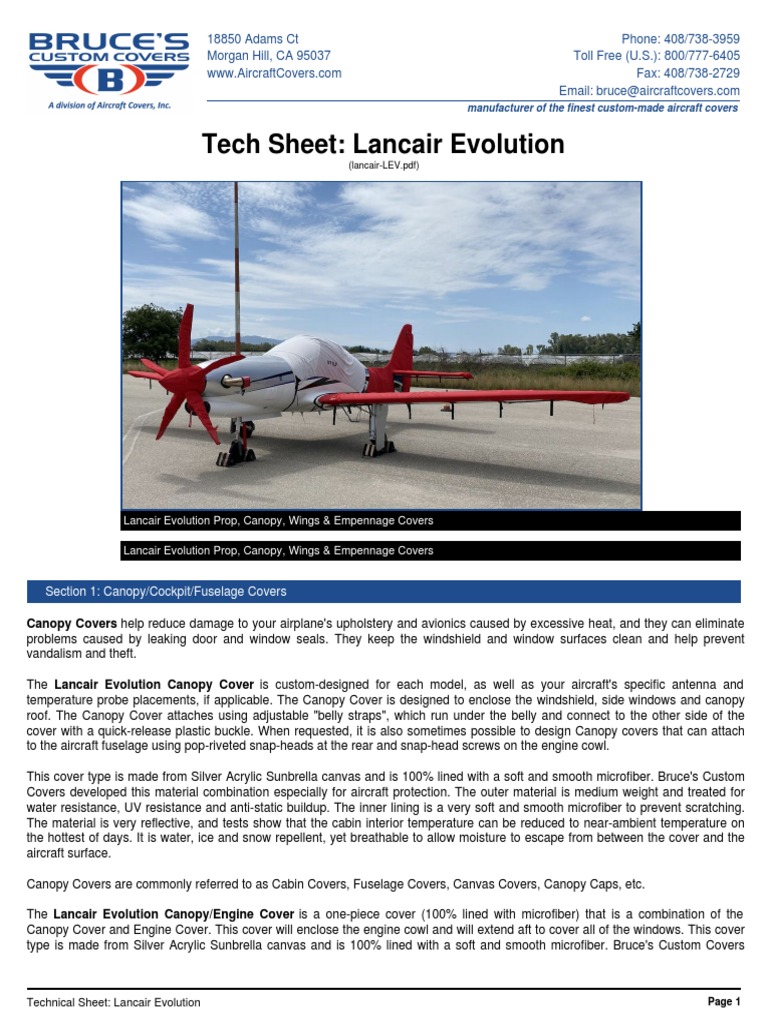 Tech Sheet: Lancair Evolution | PDF