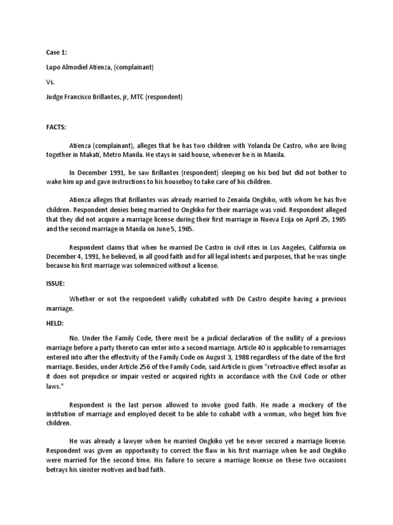Legal Cases on Marriage Validity Issues | PDF | Marriage License | Marriage