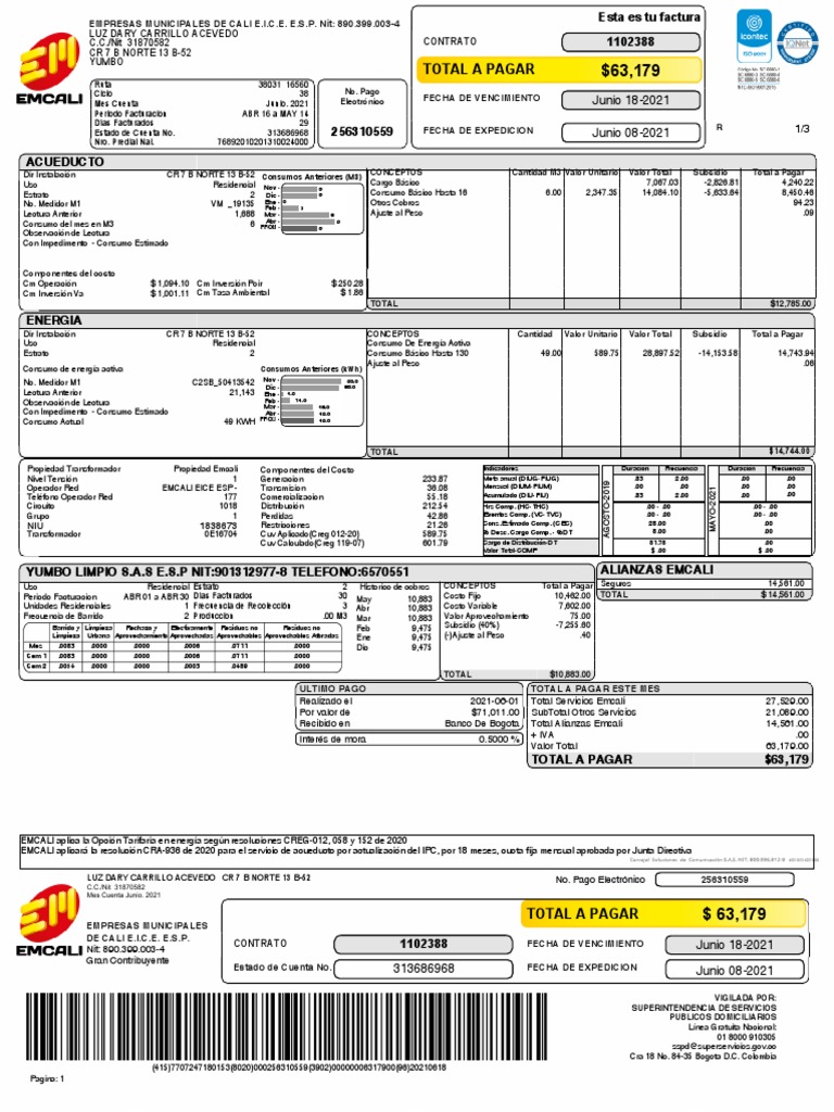 Factura EmCali | PDF | Electricidad | Cantidades fisicas