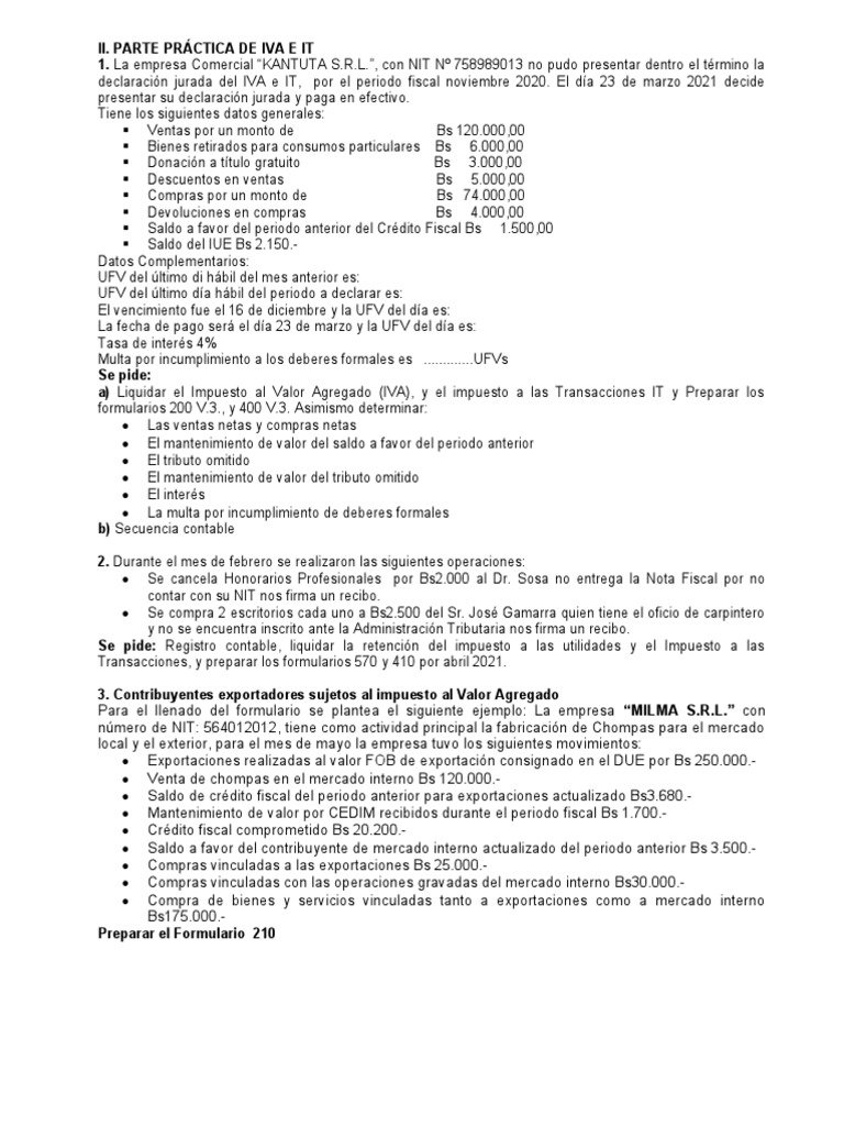 Practica IVA e IT para Entrega | PDF | Impuesto al valor agregado | Impuestos