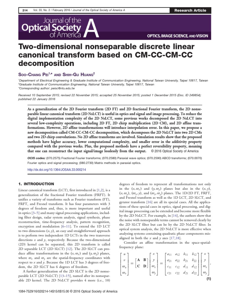 Two Dimensional Nonseparable Discrete Linear Pei 2016 Pdf Discrete Fourier Transform