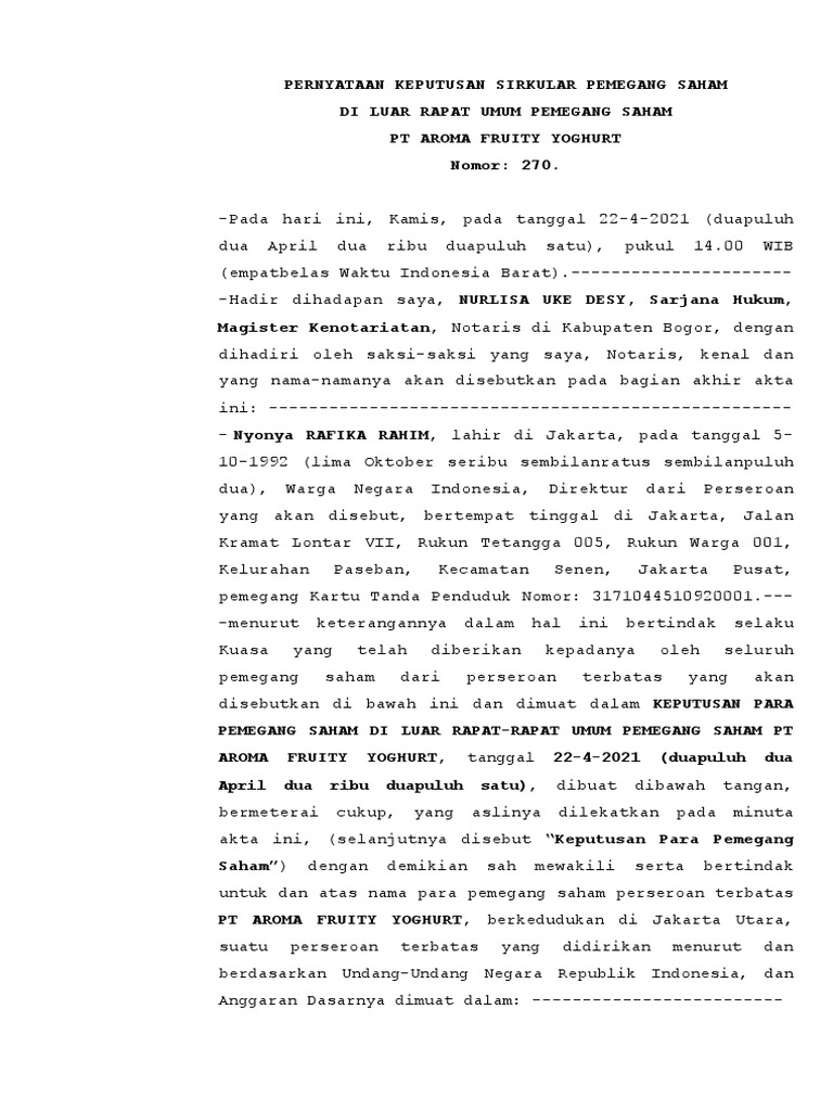 RUPS Sour Sally | PDF | Pengelolaan Keuangan & Uang | Griya & Taman