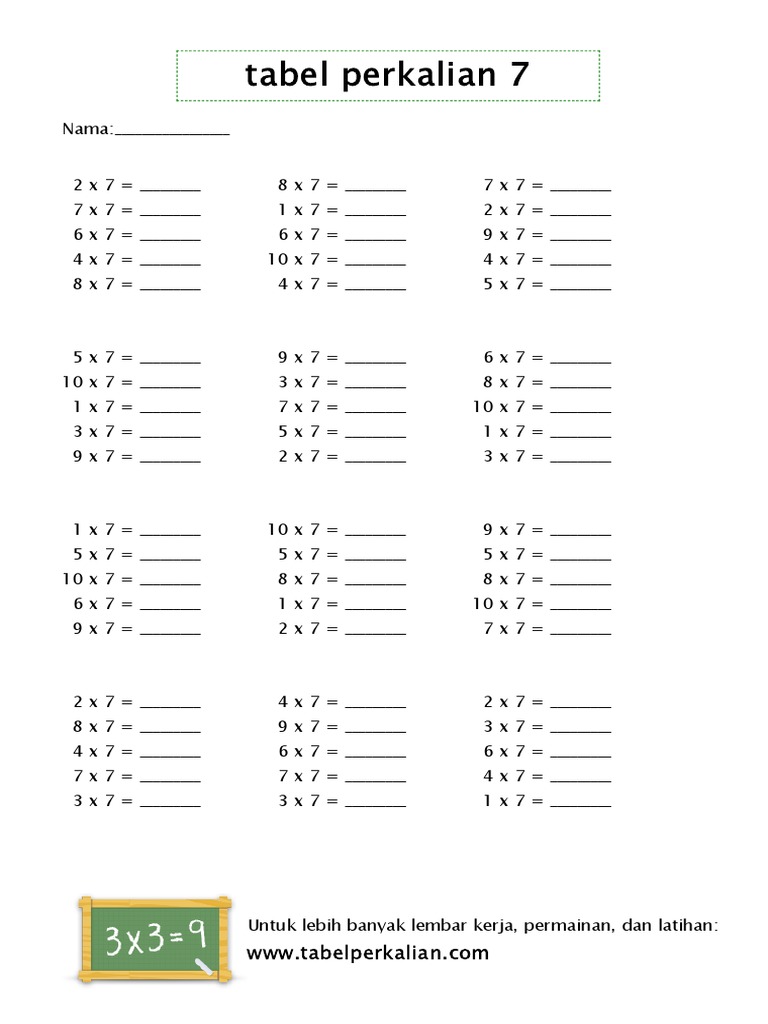 Lks Tabel Perkalian 7 Ws4 | PDF