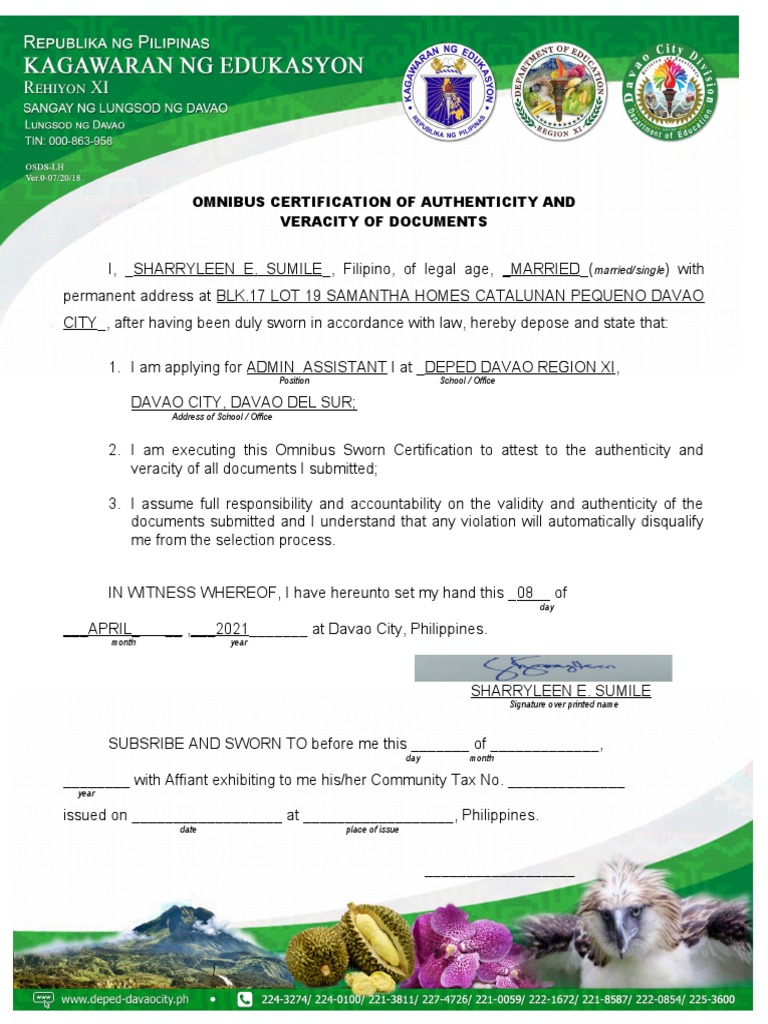 Omnibus Sworn Certification | PDF