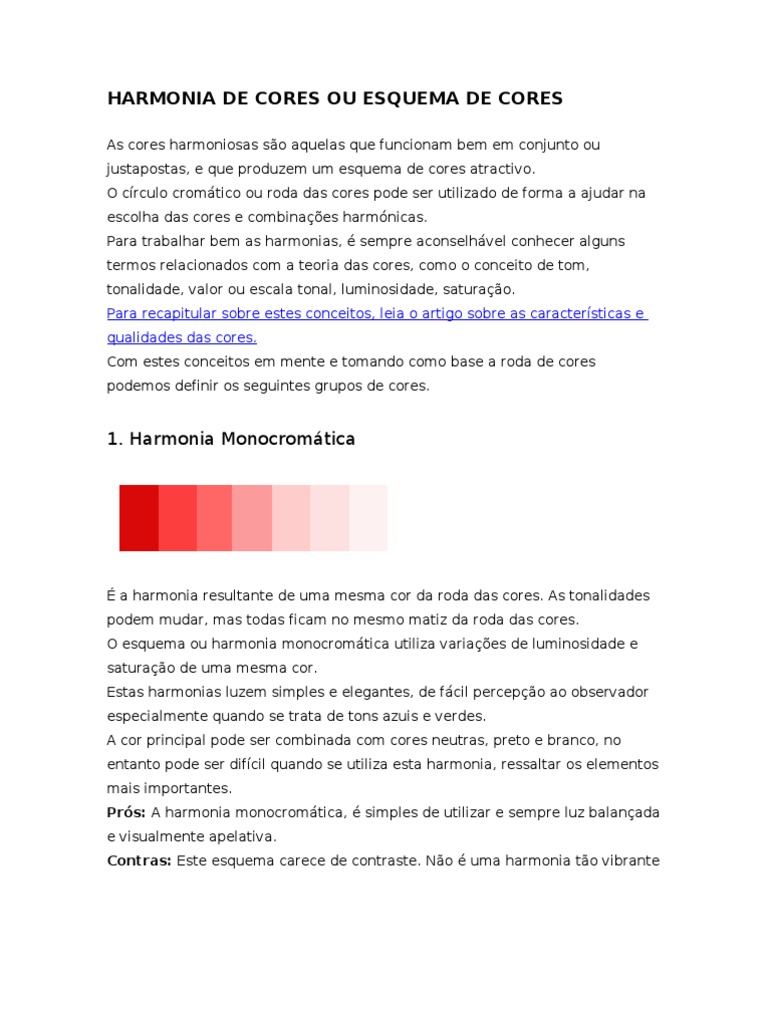 Harmonia de Cores Ou Esquema de Cores | PDF | Técnicas artísticas | Cor