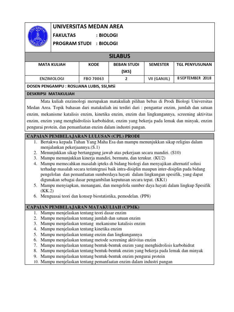 Silabus Enzimologi | PDF