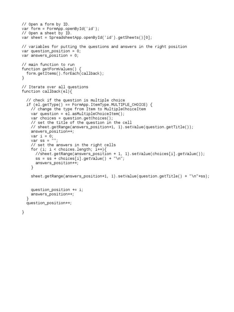 Retrieve Form Questions and Multiple Choice Answers to Populate ...