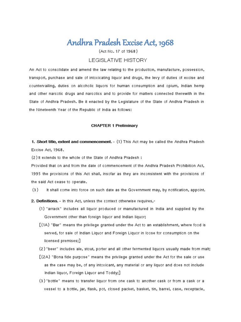Andhra Pradesh Excise Act Overview | PDF | License | Fine (Penalty)