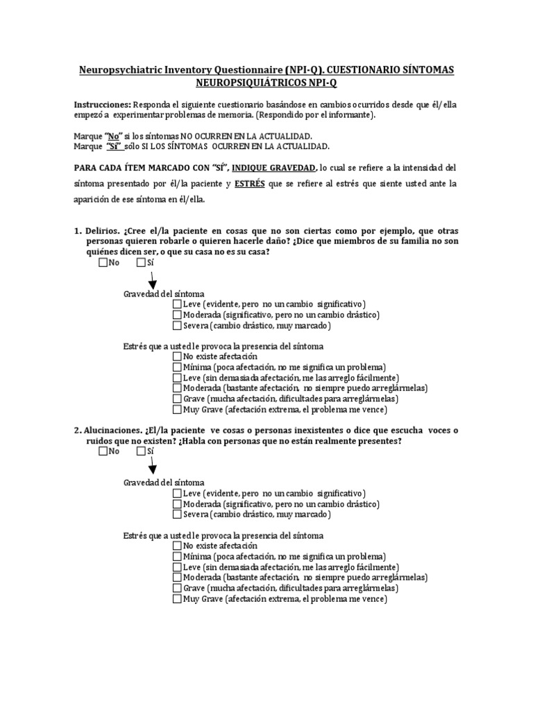 Test NPI-Q | PDF | Estrés (biología) | Medicina CLINICA