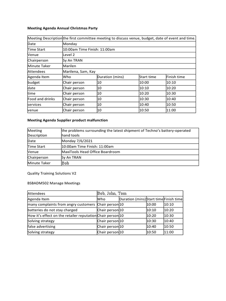 Meeting Agenda Annual Christmas Party | PDF