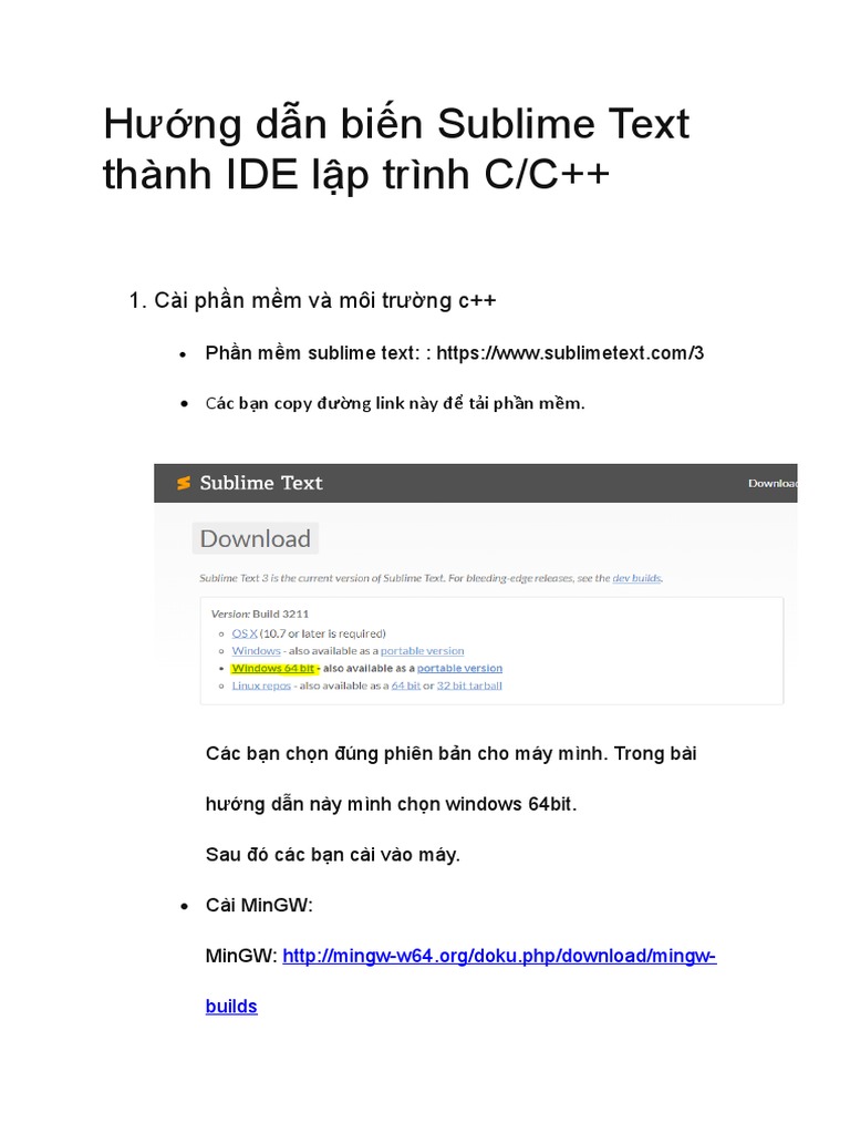 Hướng dẫn biến Sublime Text thành IDE lập trình C | PDF