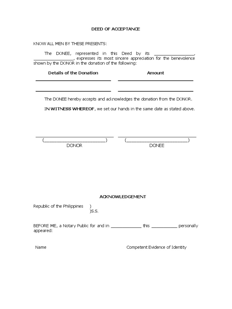 Deed of Acceptance (Template) | PDF