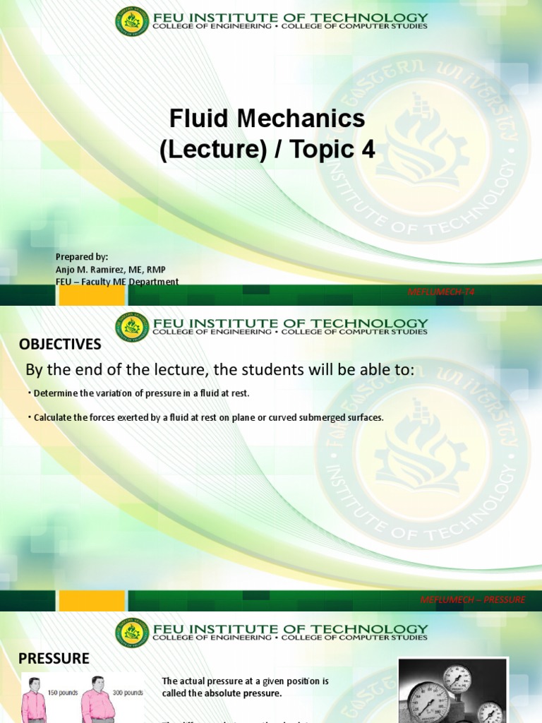 T4 - Fluid Mechanics - CH3 | PDF | Pressure Measurement | Pressure