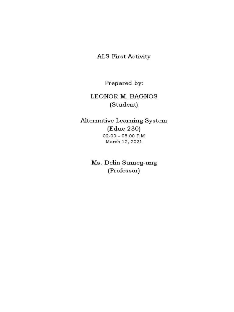 ALS Comprehensive Report | PDF | Literacy | Adult Education