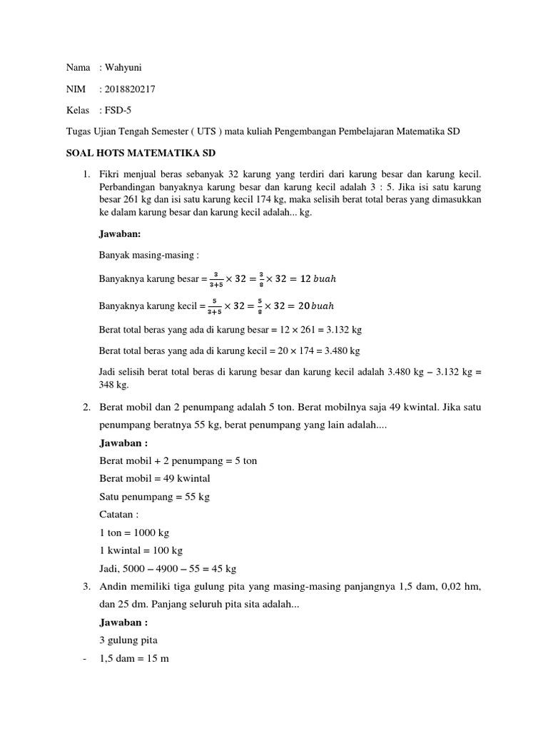 Tugas Uts MTK - Wahyuni | PDF