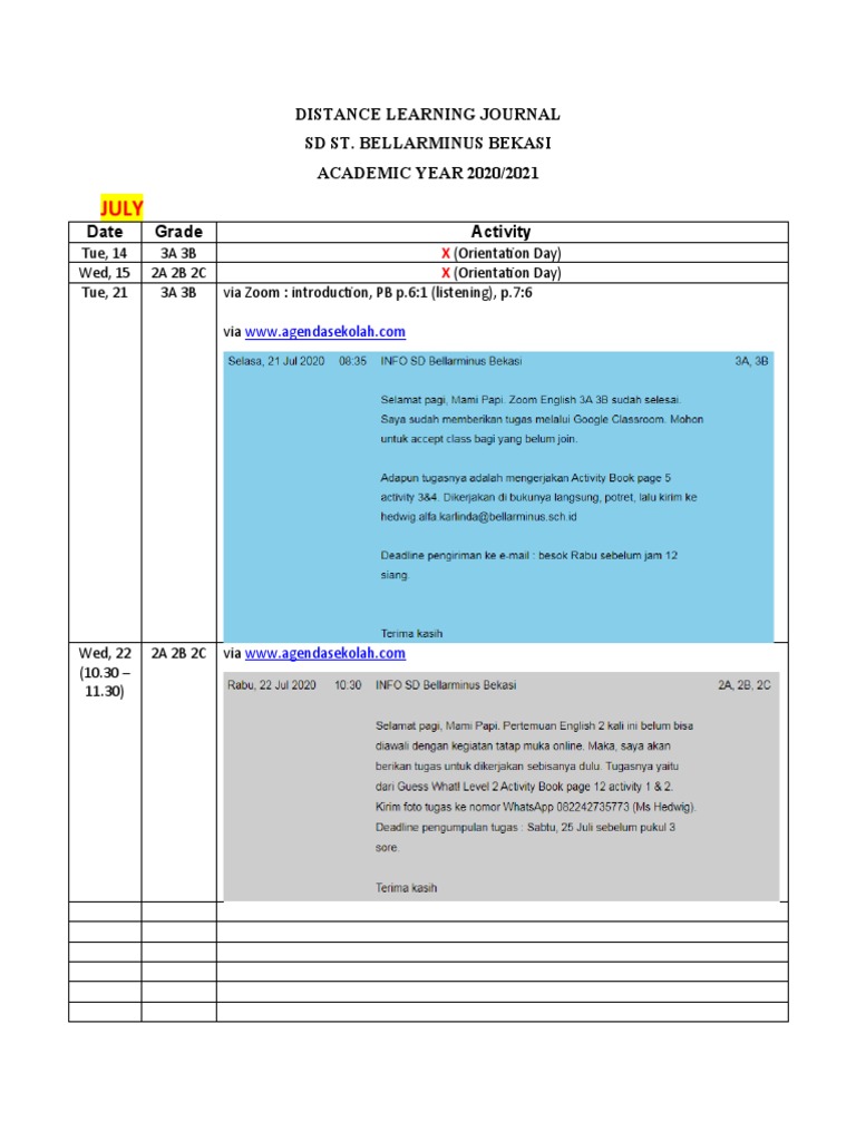 2020-2021 SD The DISTANCE LEARNING (TEACHING JOURNAL) | PDF
