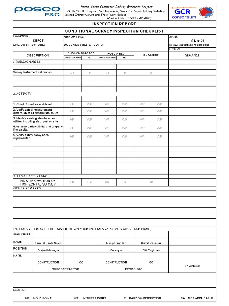 Conditional Survey Inspection Checklist | PDF | Surveying | Real Estate Law