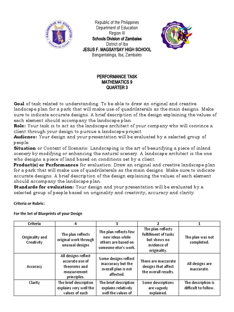 Q3.Math9.Performance Task | PDF | Accuracy And Precision | Design