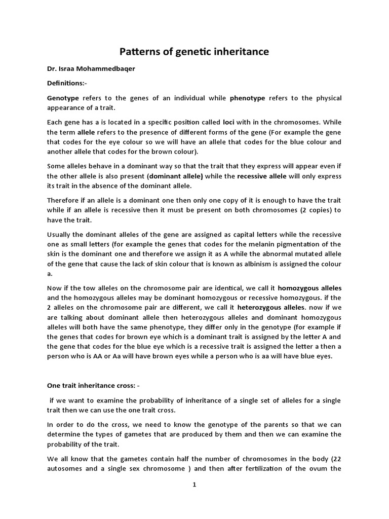 Patterns of Genetic Inheritance | PDF | Dominance (Genetics) | Allele