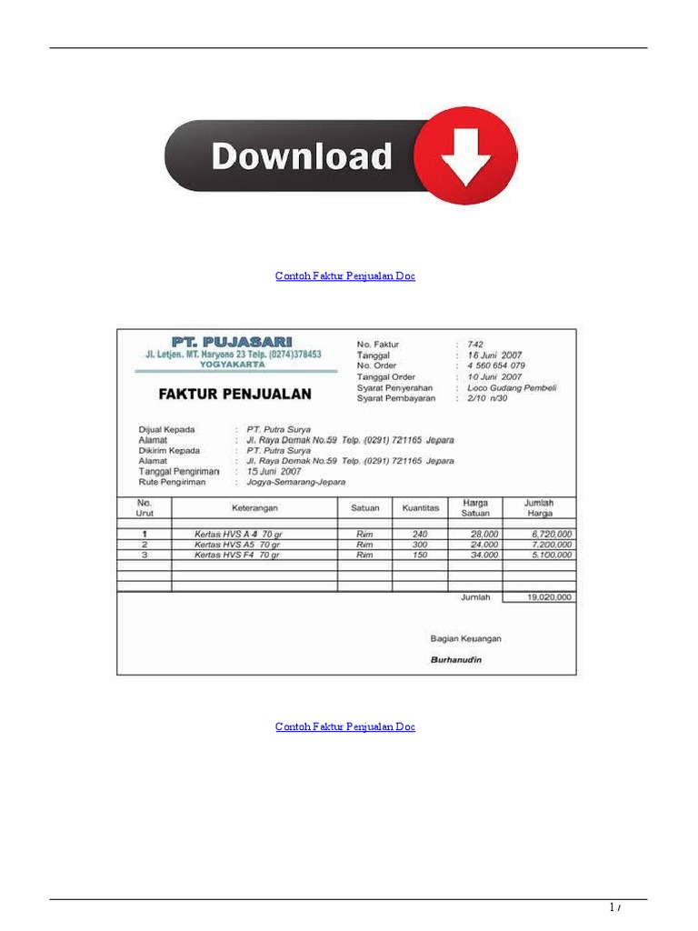 Contoh Faktur Penjualan | PDF