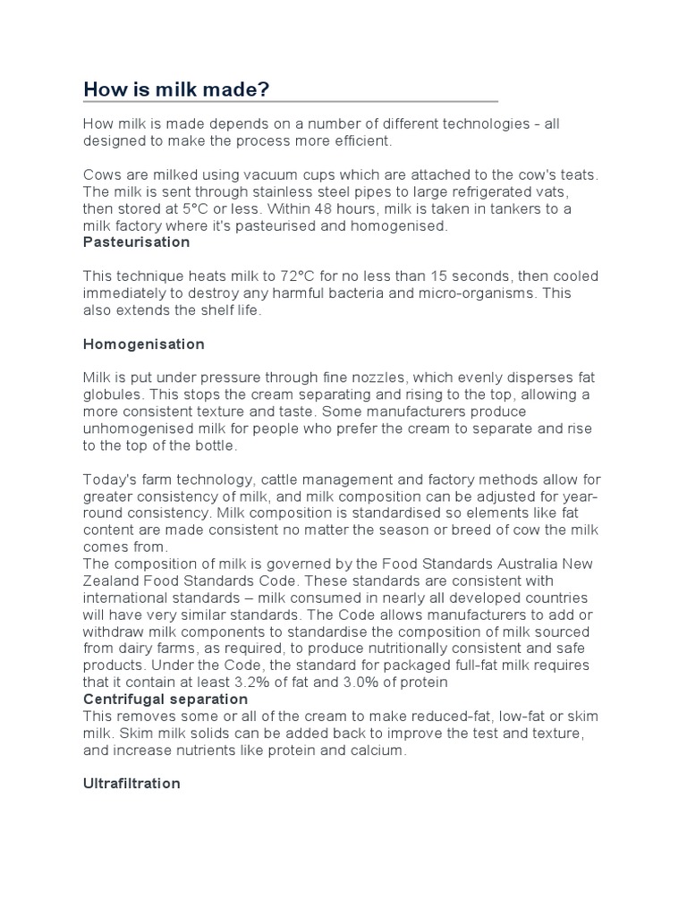How Is Milk Made?: Pasteurisation | PDF | Powdered Milk | Milk