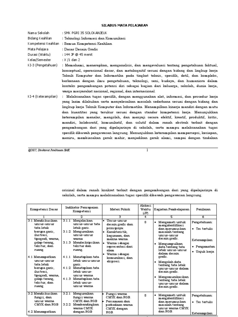 SILABUS Dasar Desain Grafis | PDF