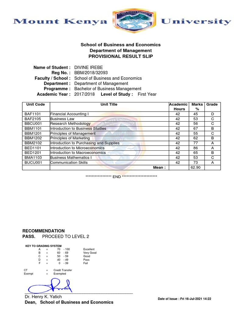 Provisional Result Slip for Divine Irebe | PDF | Accounting | Economics