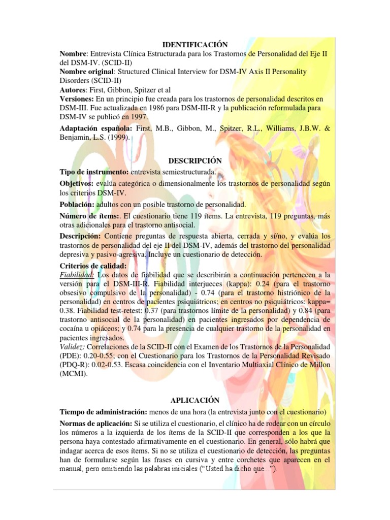 (SCID-II) F | PDF | Manual Diagnóstico y Estadístico de los Trastornos ...