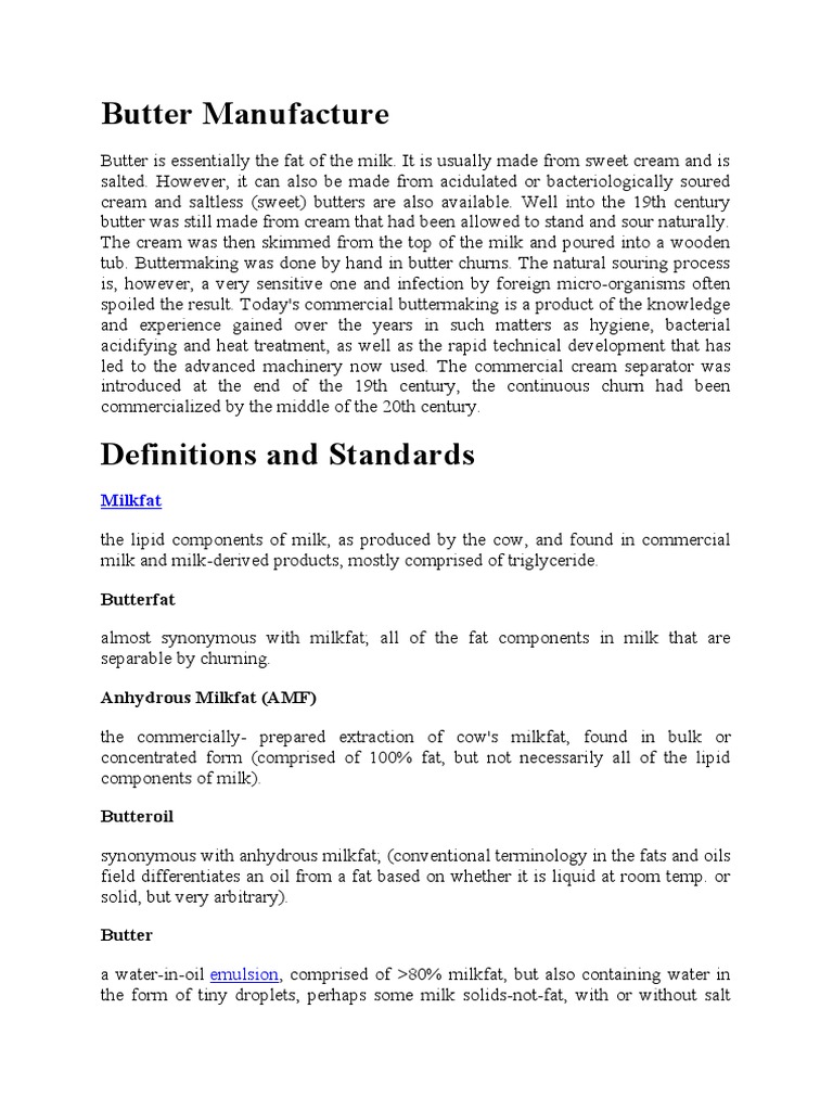 Butter Manufacture | PDF | Butter | Emulsion