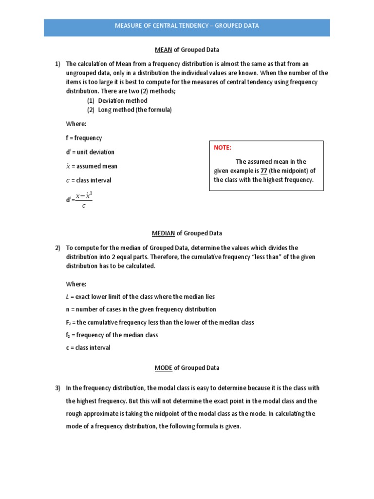X C X X C: Measure of Central Tendency - Grouped Data | PDF | Mode ...