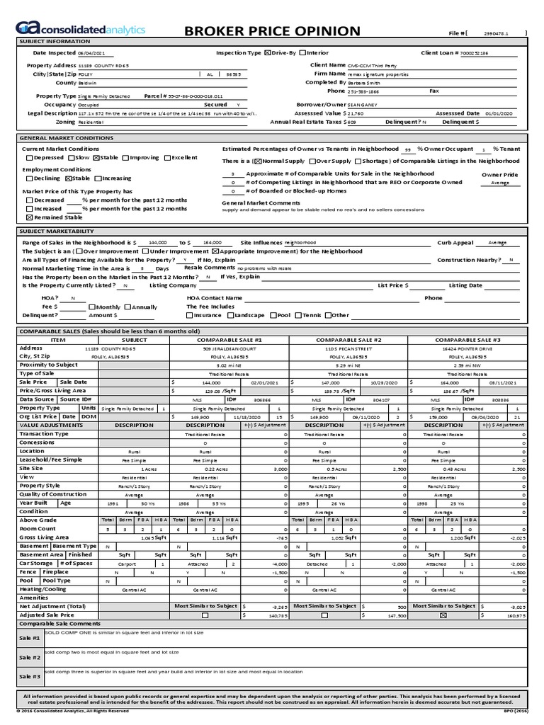 Broker Price Opinion: File # Subject Information | PDF | Real Estate ...