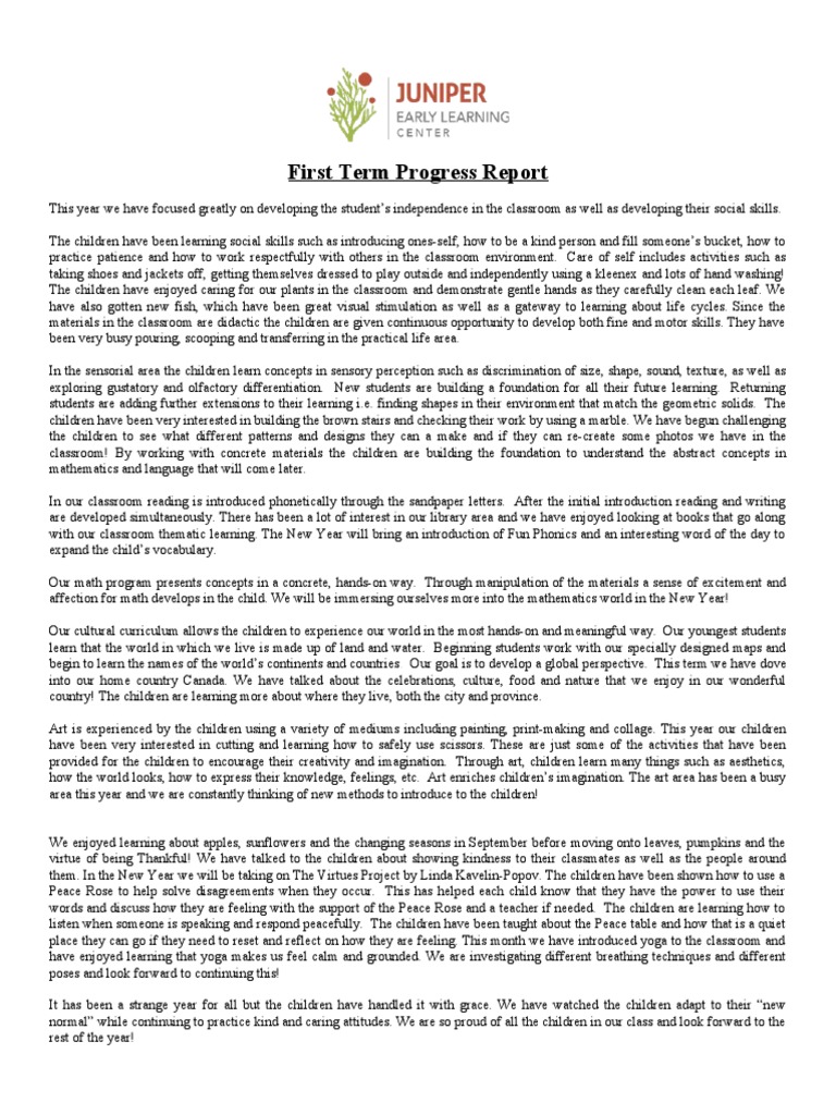 1st Term Progress Report | PDF | Neuropsychological Assessment | Learning