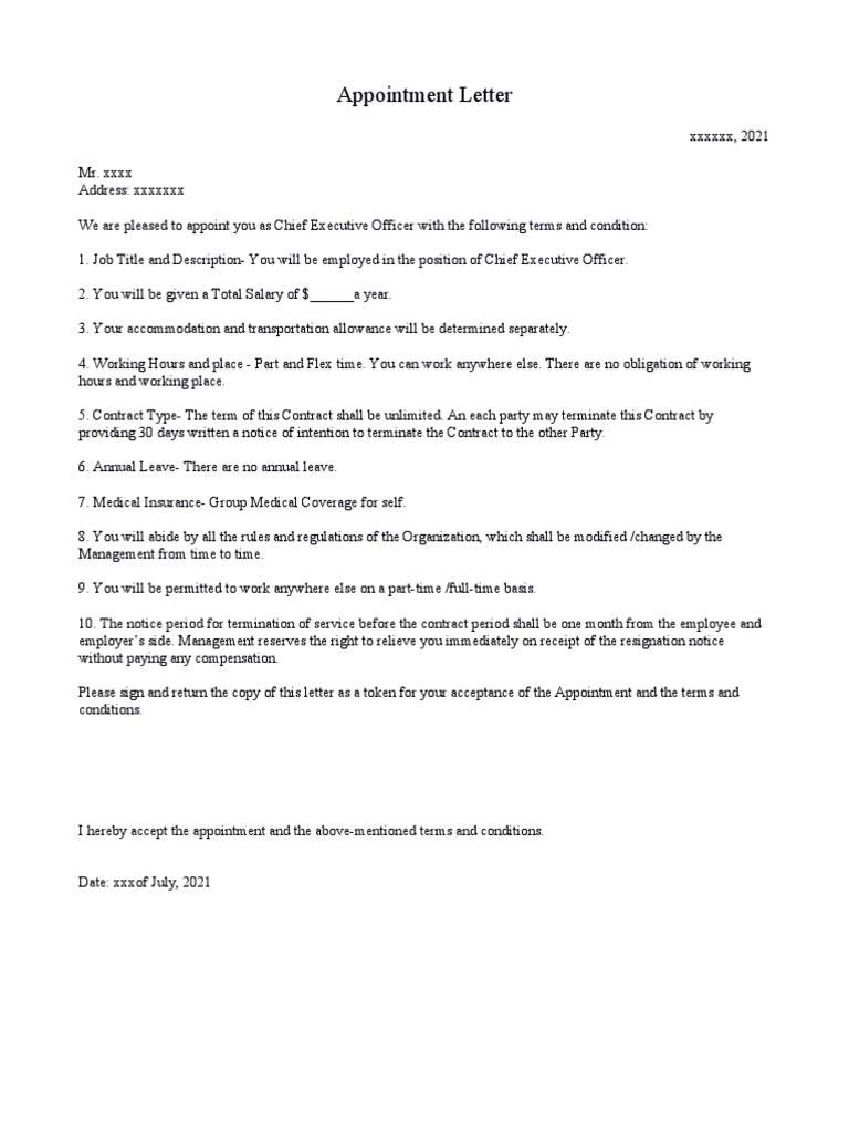 CEO Appointment Letter | PDF