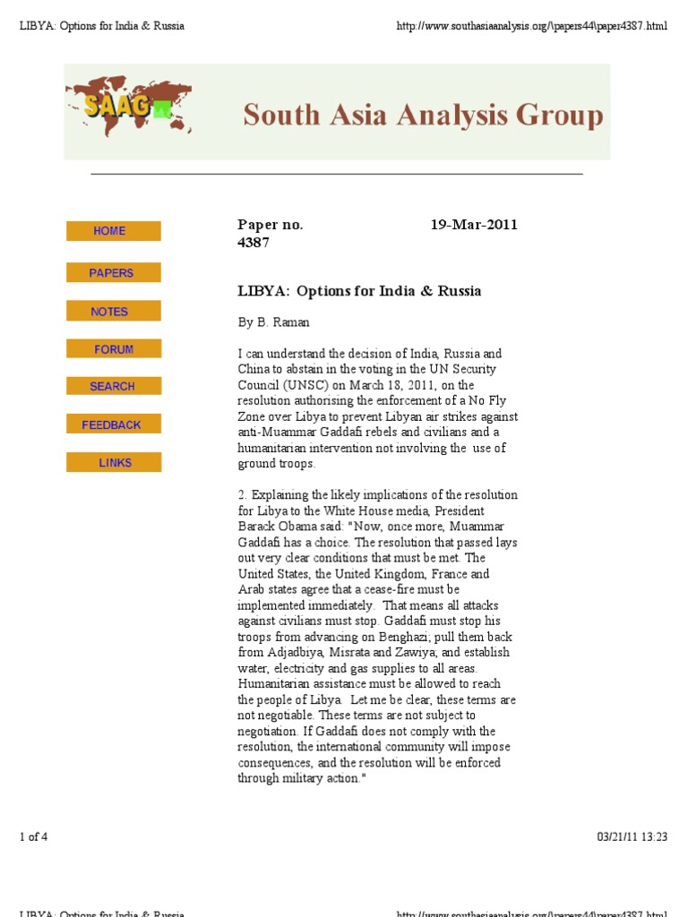 LIBYA Options For India Russia | PDF | Muammar Gaddafi | Libya
