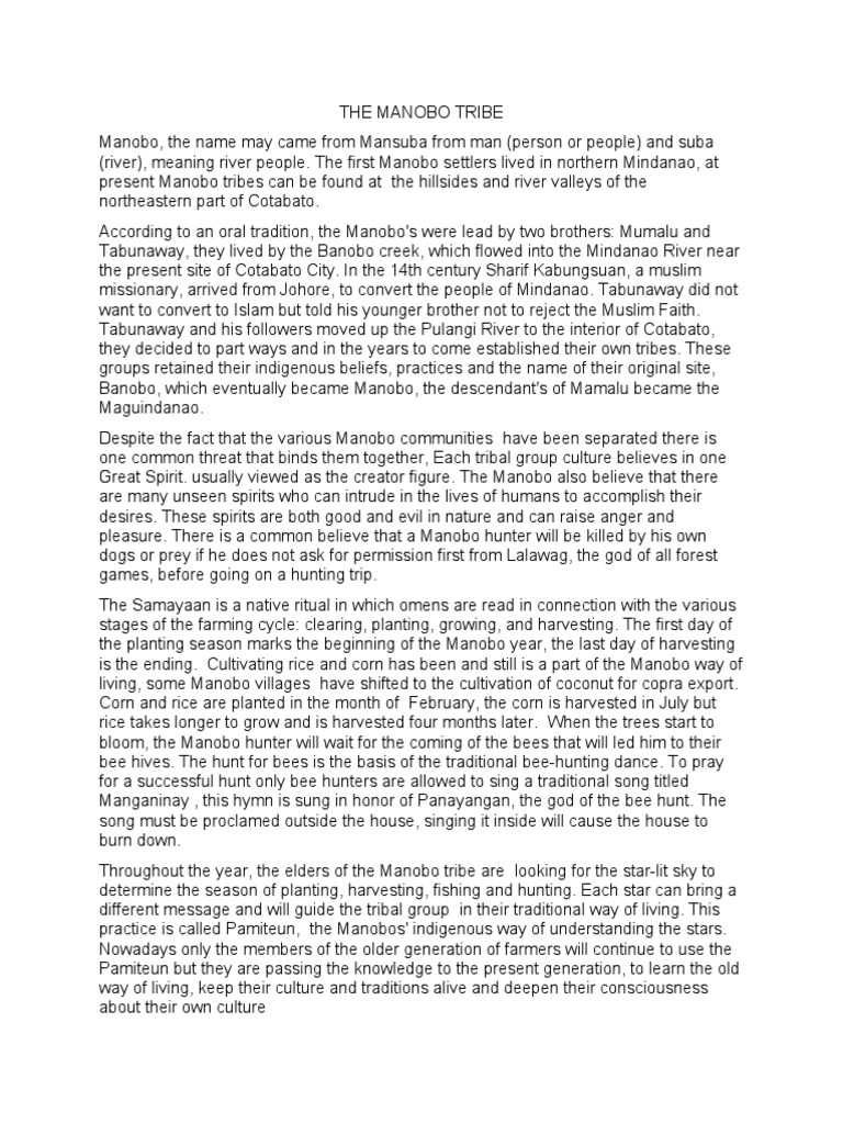 The Manobo Tribe | PDF | Agriculture | Religion And Belief