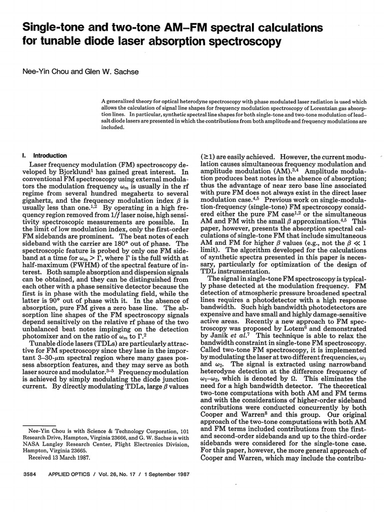 Single-Tone and Two-Tone AM-FM Spectral Calculations For Tunable Diode ...