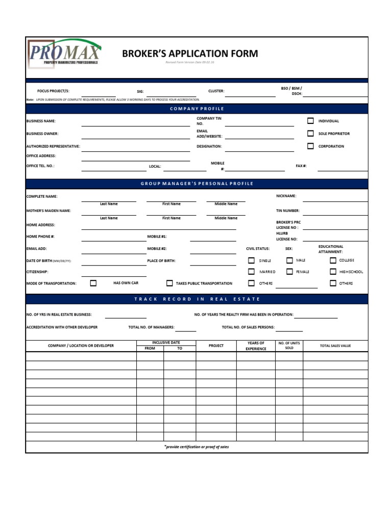 Brokers Accreditation Form - Revised As of 09.02.2016 | PDF | Real ...