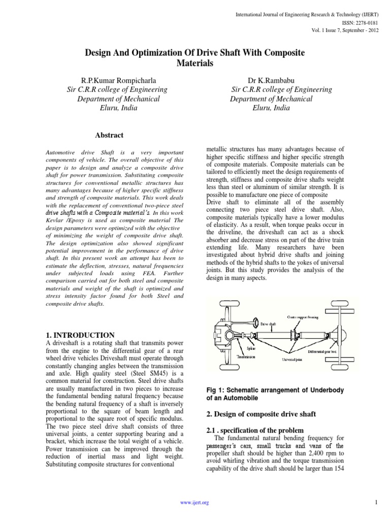 Design and Optimization of Drive Shaft With Composite Materials IJERTV1IS7080 | PDF | Axle ...