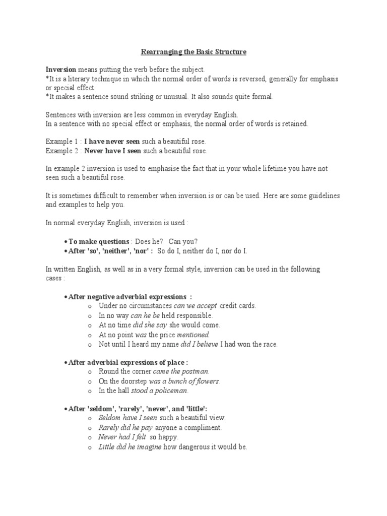 Rearranging The Basic Structure | PDF | English Language | English Grammar