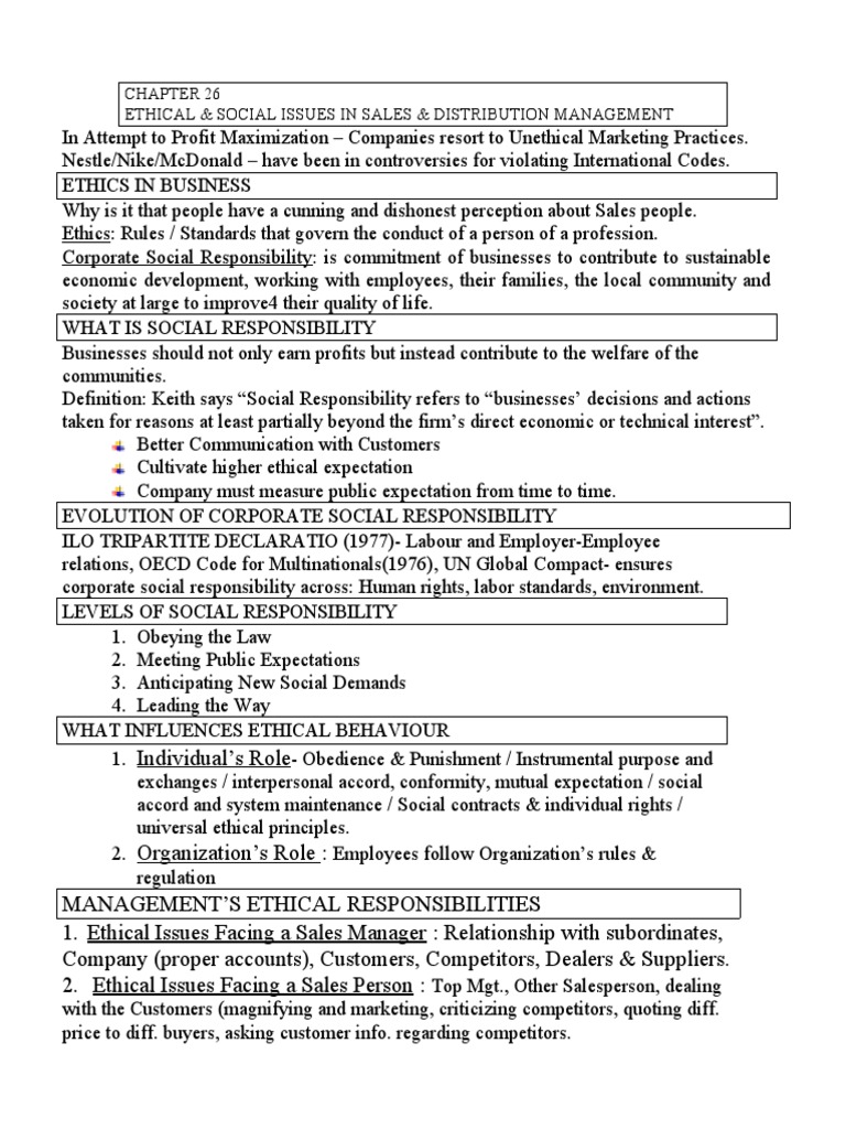 26 Ethical & Social Issues in Sales & Distribution Management | PDF