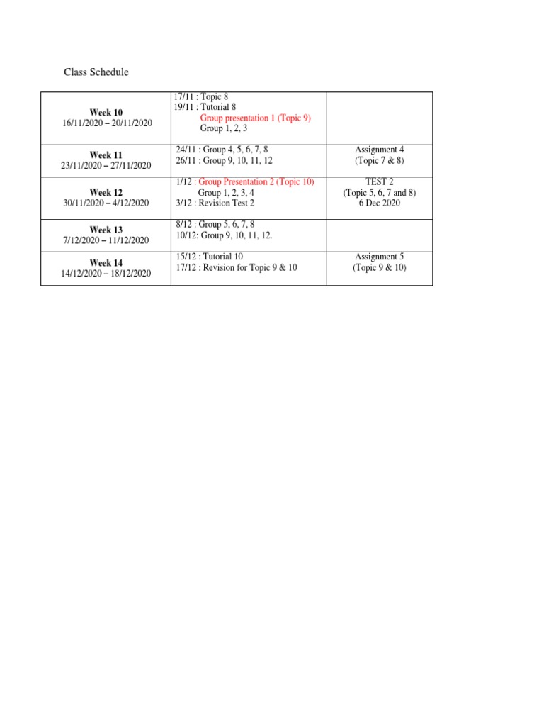 Class Schedule | PDF