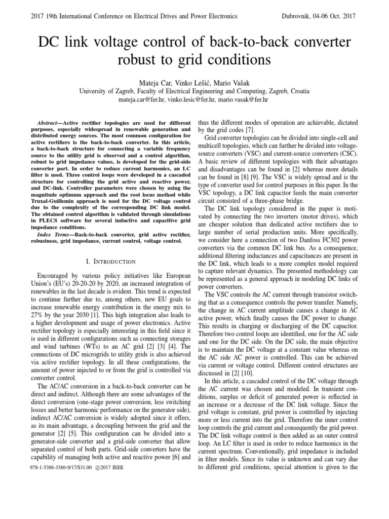 DC Link Voltage Control of Back-To-Back Converter | PDF | Rectifier ...