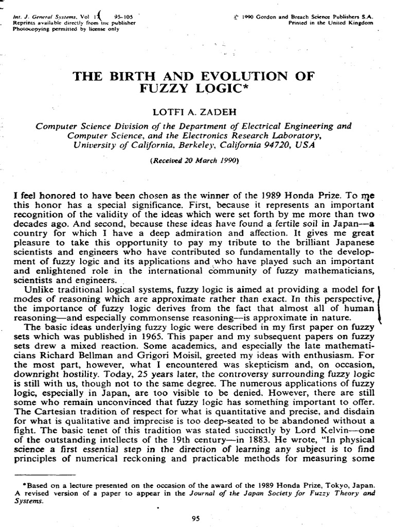 The - Birth - and - Evolution - of - Fuzzy - Logic (Zadeh - L.A.) | PDF | Fuzzy Logic | Logic