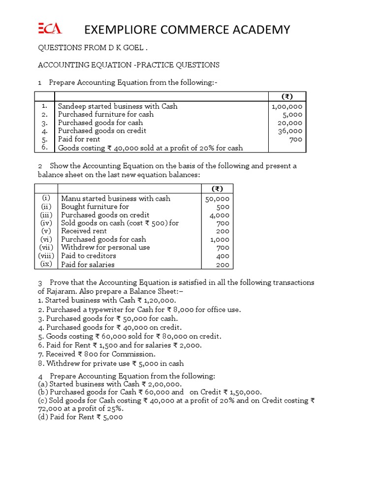 Accounting Eq Class 11 Practice Questions | PDF | Financial Services ...
