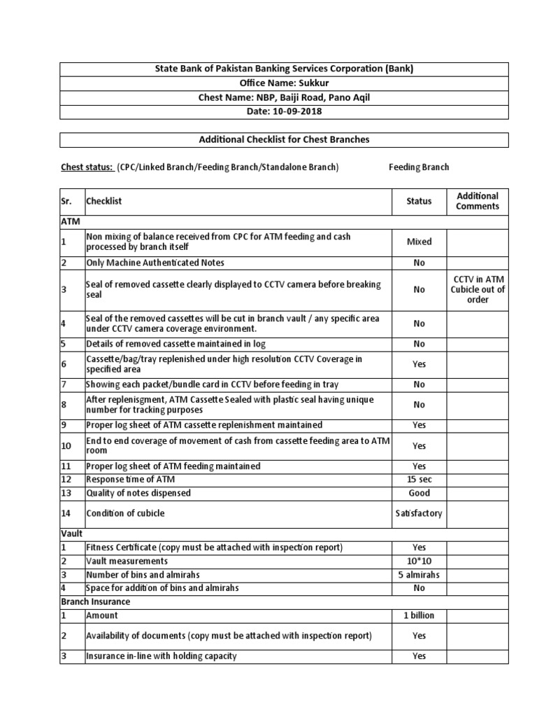 Additional Checklist | PDF | Automated Teller Machine | Closed Circuit ...