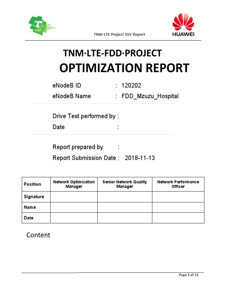 Optimization Report: TNM Lte-Fdd Project | PDF | Lte (Telecommunication ...